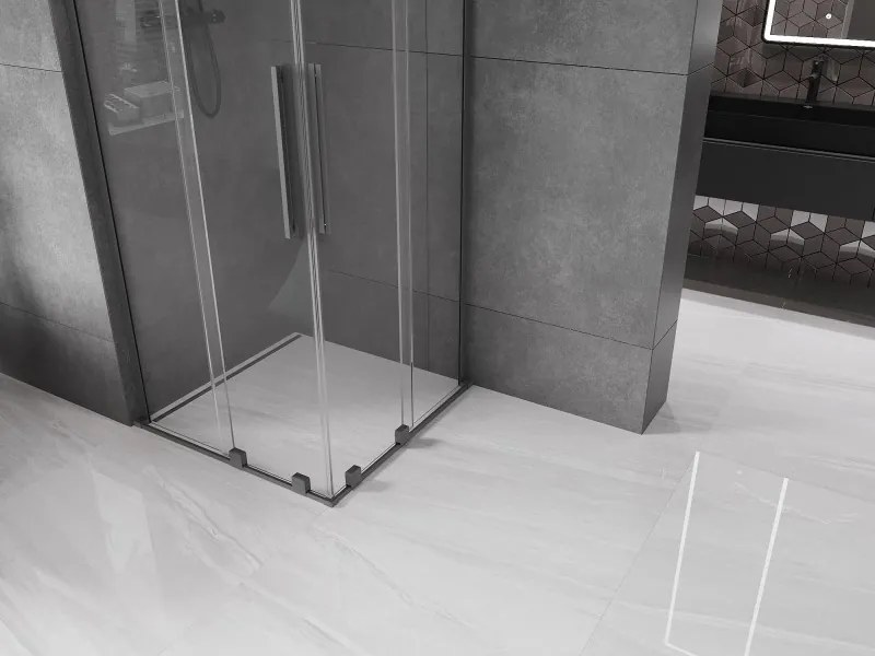 Mexen Velar L Duo, sprchový kout s posuvnými dveřmi 90 x 90 cm, 8mm čiré sklo, broušený grafit, 871-090-090-02-03-95