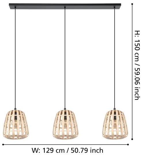Eglo 390153 - Lustr na lanku MONTEZUELO 3xE27/40W/230V bambus