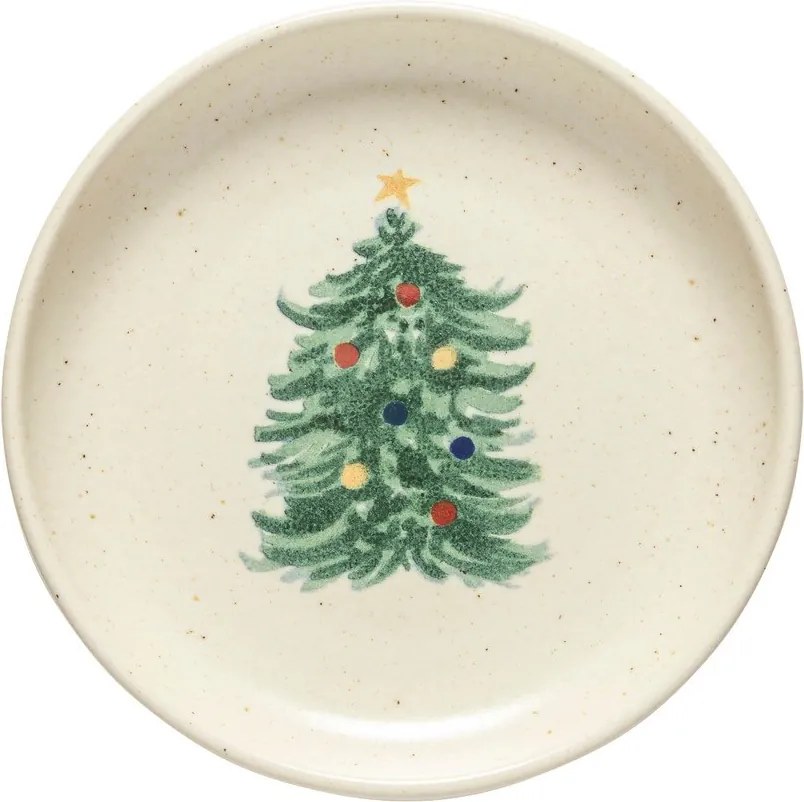 Krémové dezertní talíře v sadě 4 ks s vánočním motivem z kameniny ø 16 cm Pacifica Christmas Tree – Casafina