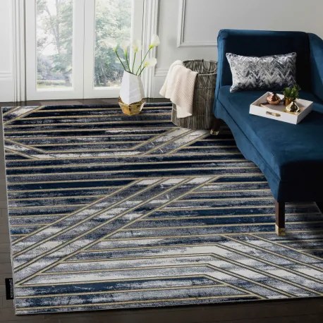 Moderní koberec DE LUXE 460 Pásy Strukturální tmavě modrý / zlato velikost 140x190 cm | krásné koberce cz