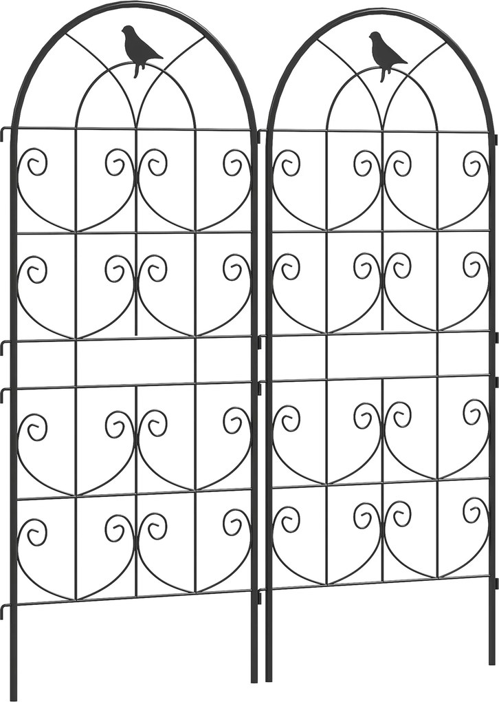 Outsunny Kovový Trellis 2 Dílná Sada pro Rostliny s Ptáčím Designem 50x120 cm pro Vnitřní Rostliny, Trellis pro Rajčata a Květy Černý | Aosom