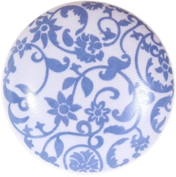 La finesse Porcelánová úchytka Blue Flowers, modrá barva, bílá barva, porcelán 40 mm