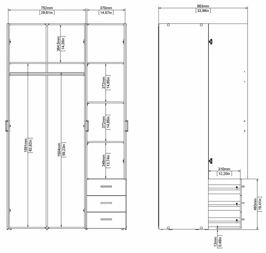 Tvilum Skříň Sid 3d3s bílá/bílý lesk