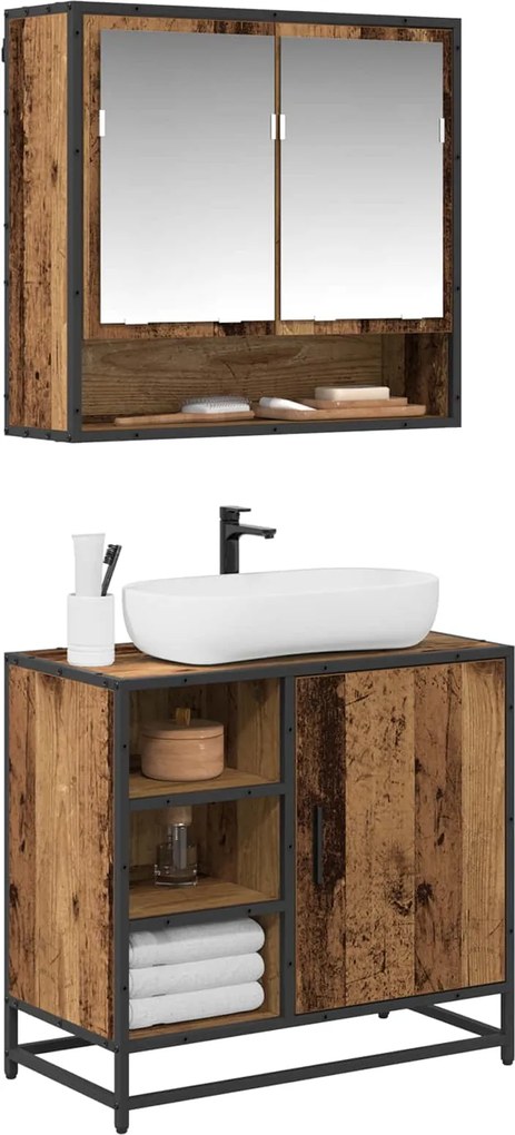 Sada koupelnového nábytku 2 ks Staré dřevo 65 x 33 x 60 cm 3402554