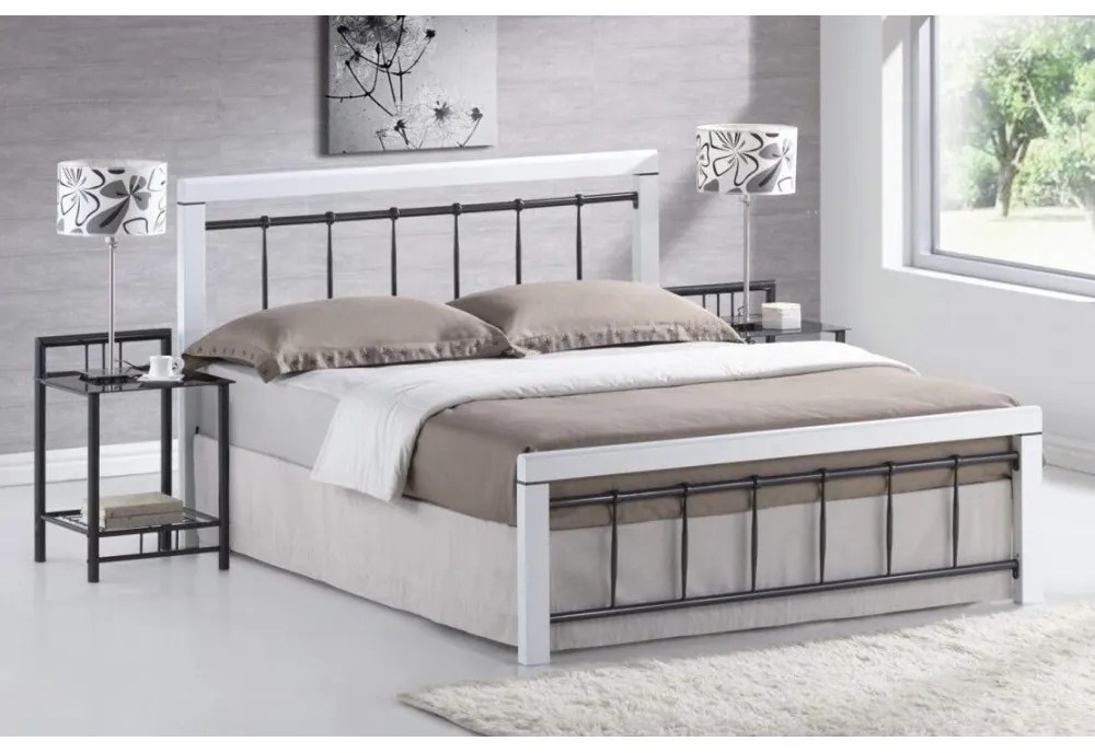 Manželská postel dvoulůžko BERGEN, dřevo-kov, 160x200 KN nábytek