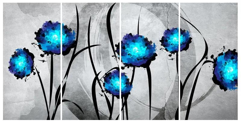Abstraktní obraz - modré květiny (160x80 cm), 40 dalších rozměrů