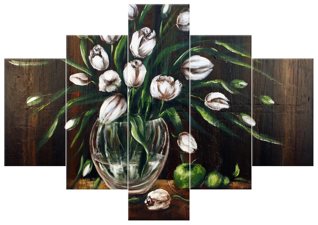 Gario Ručně malovaný obraz Malované tulipány - 5 dílný Rozměry: 100 x 70 cm