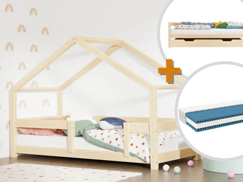 Benlemi Dětská domečková postel LUCKY s pevnou bočnicí Barva: Bílá, Rozměr: 90 x 200 cm