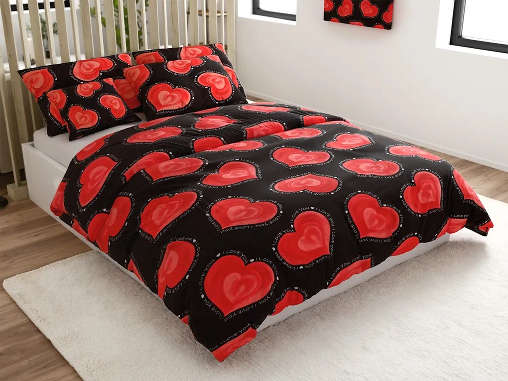 Polybavlněné povlečení na 2 postele VALENTINE, černé Rozměr povlečení: 2 ks 70 x 90 cm | 2 ks 140 x 200 cm
