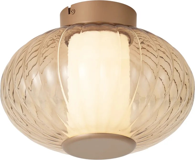 Designové stropní svítidlo mosazné 28cm s jantarovým sklem vč. LED 3-stupňově stmívatelné - Margherite