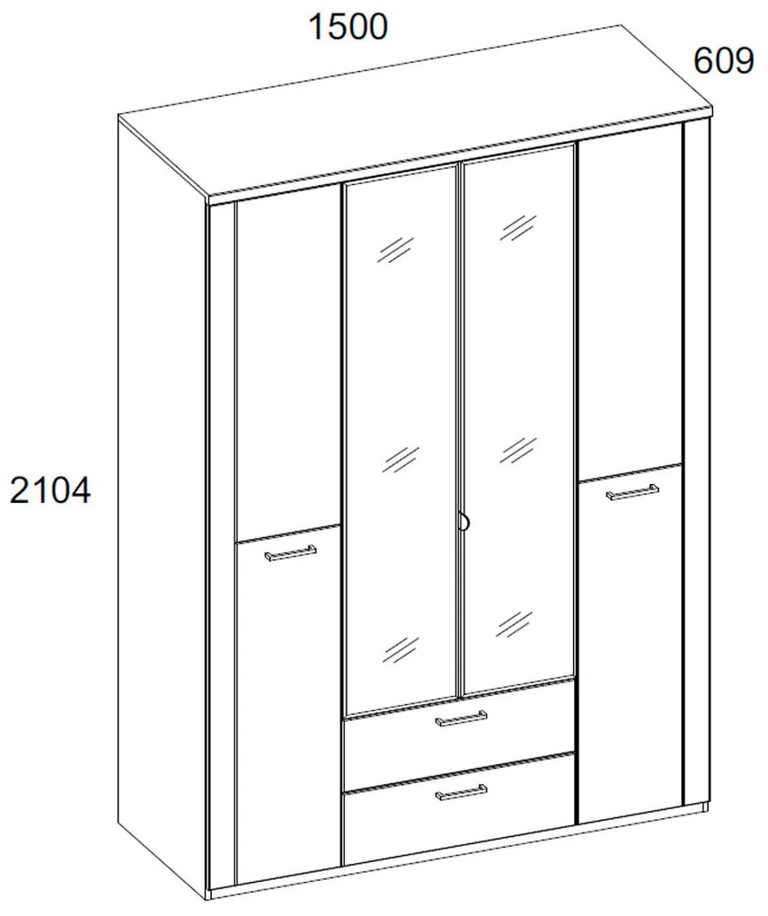 Skříň se zrcadlem 4d2s dub navarra Doorset Mebel Bos