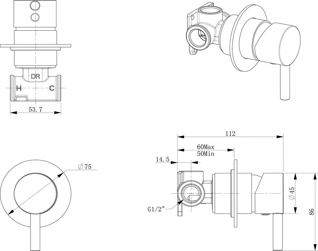Sapho, RHAPSODY podomítková bidetová baterie, 1 výstup, chrom
