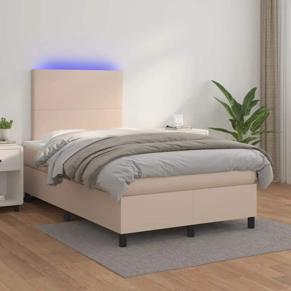 Box spring postel matrace a LED cappuccino 120x200cm umělá kůže 3135818