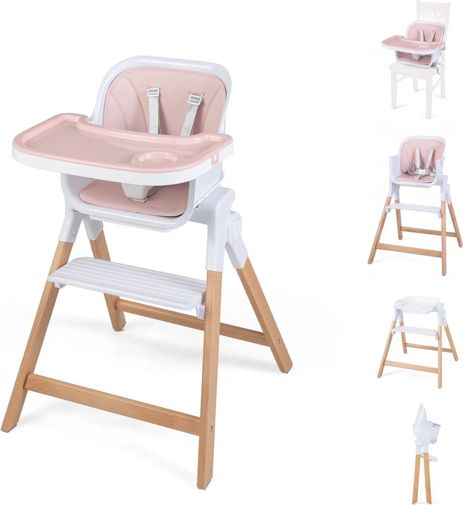 Costway Vysoká stolička baby 4 v 1 dětská vysoká židle skládací – růžový