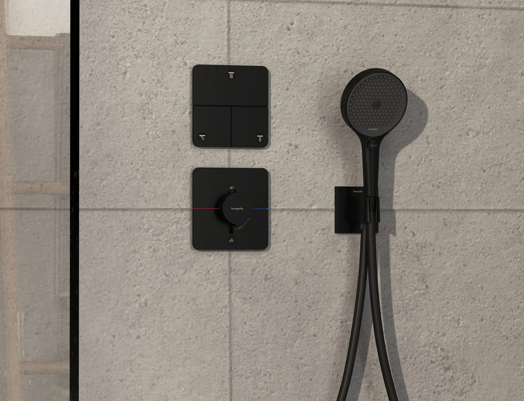 Hansgrohe ShowerSelect Comfort Q, termostat pod omítku pro 1 spotřebič a další výtok, černá matná, HAN-15589670