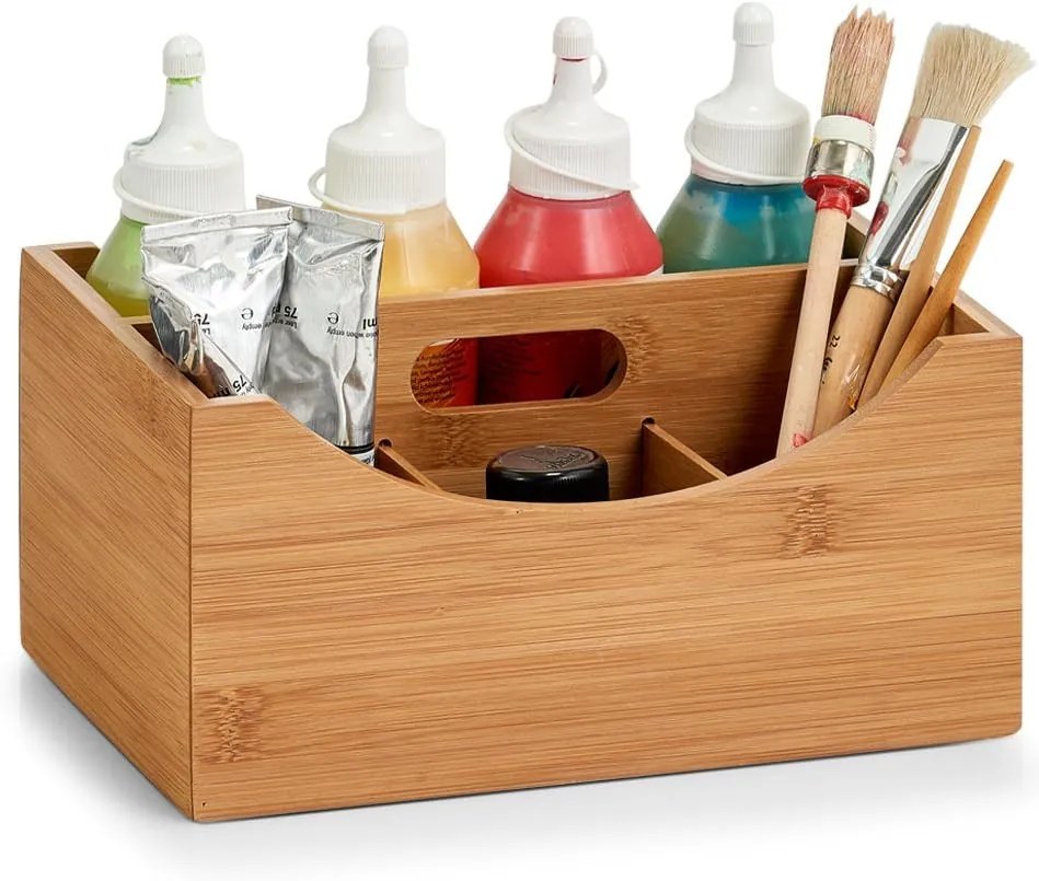 Zeller Present Bambusový úložný box s madlem, třídící, 4 přihrádky MARGAS, 25x18x12