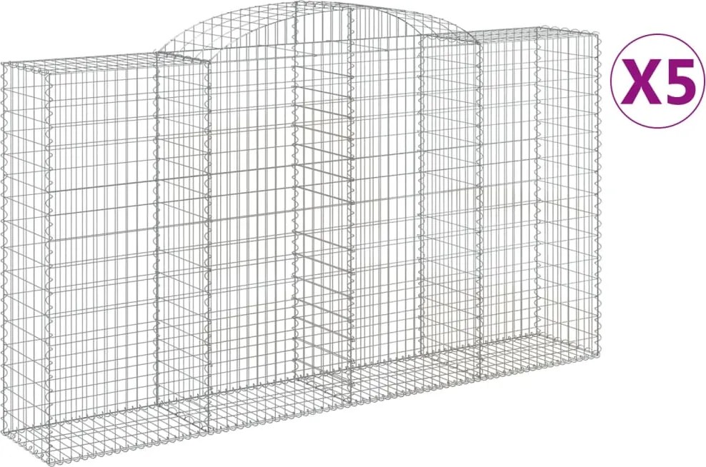 Klenuté gabionové koše 5 ks 300x50x160/180cm pozinkované železo 3146758