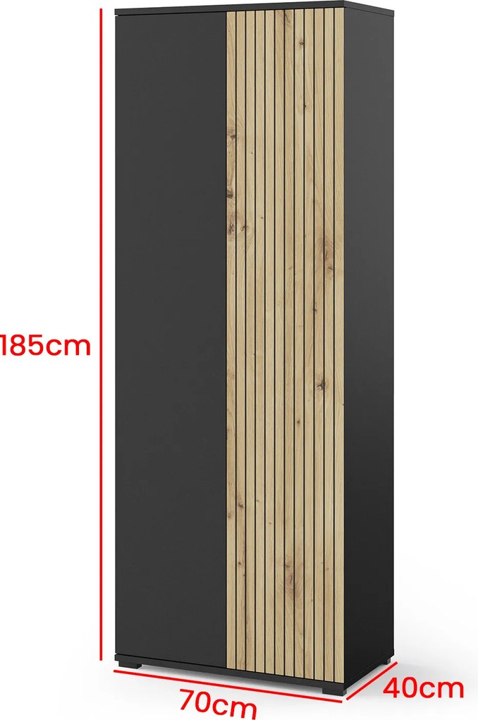 Eka Šatní skříň JOEY 70 cm, Černá/Dub Artisan