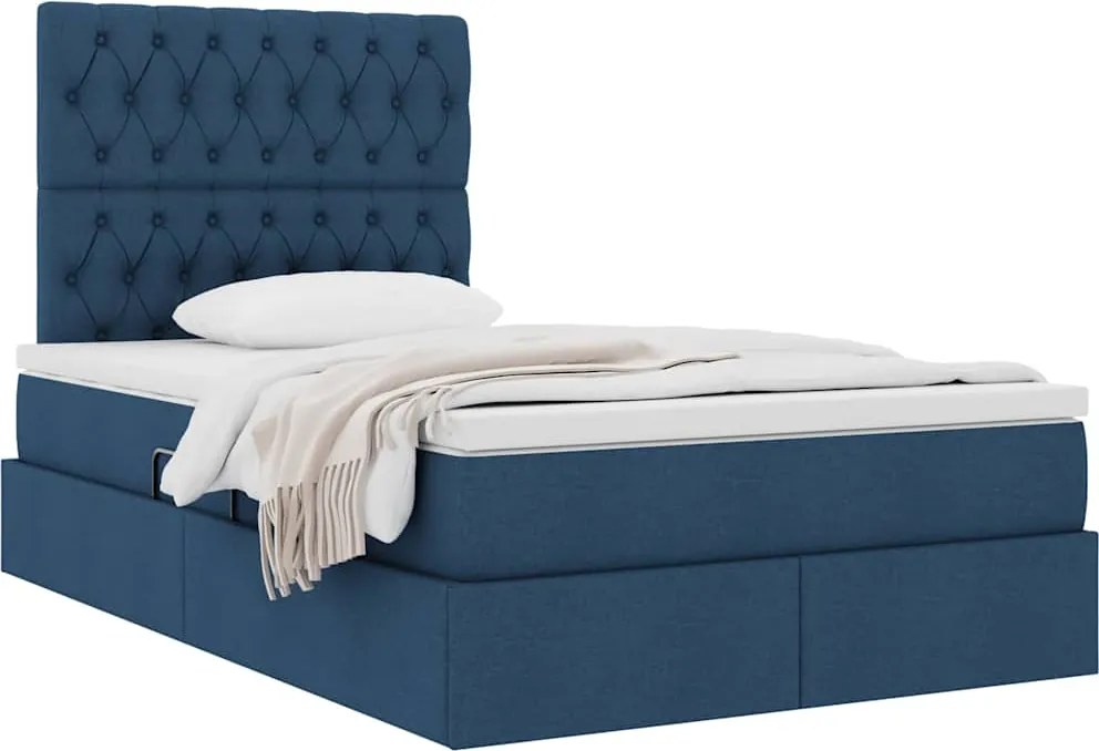 Postel s úložným prostorem a matrací Modrá 120 x 200 cm textil 3371840