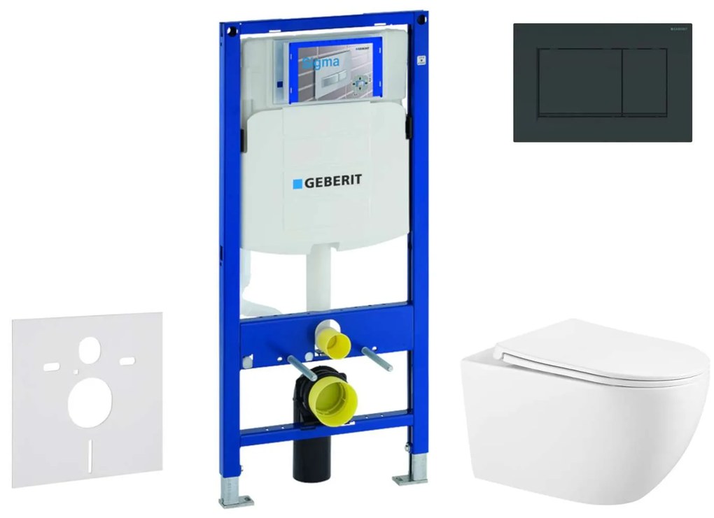 Geberit Duofix - Set předstěnové instalace, klozetu Gaia a sedátka softclose, tlačítko Sigma20, černá lesk/černá mat SANI11CA5136