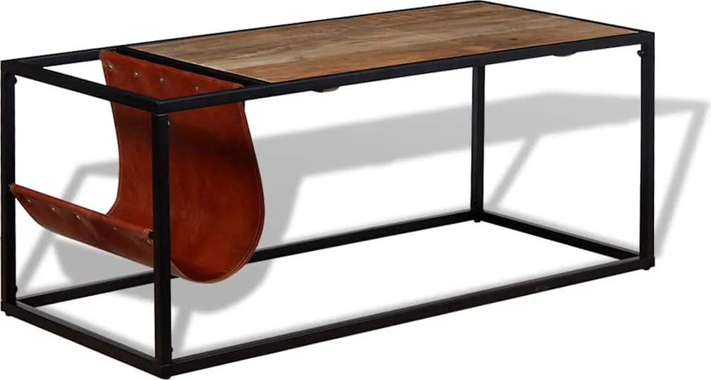 Konferenční stolek + držák na časopisy z pravé kůže 110x50x45cm 244241