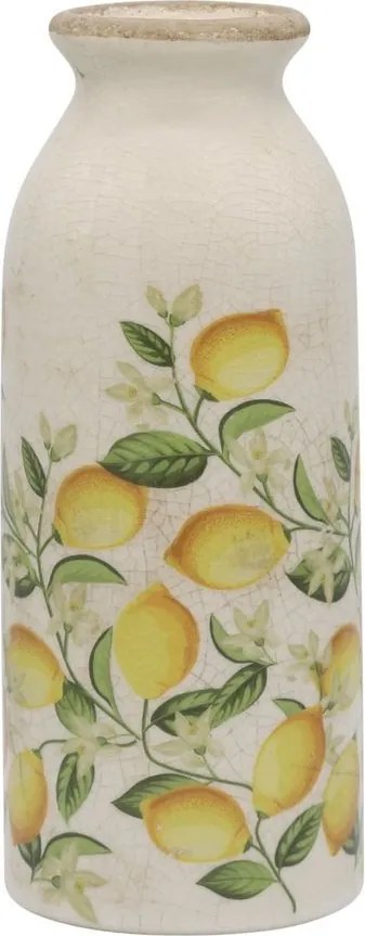 Béžová antik keramická váza s citróny Limone Blossom - Ø 8*20 cm