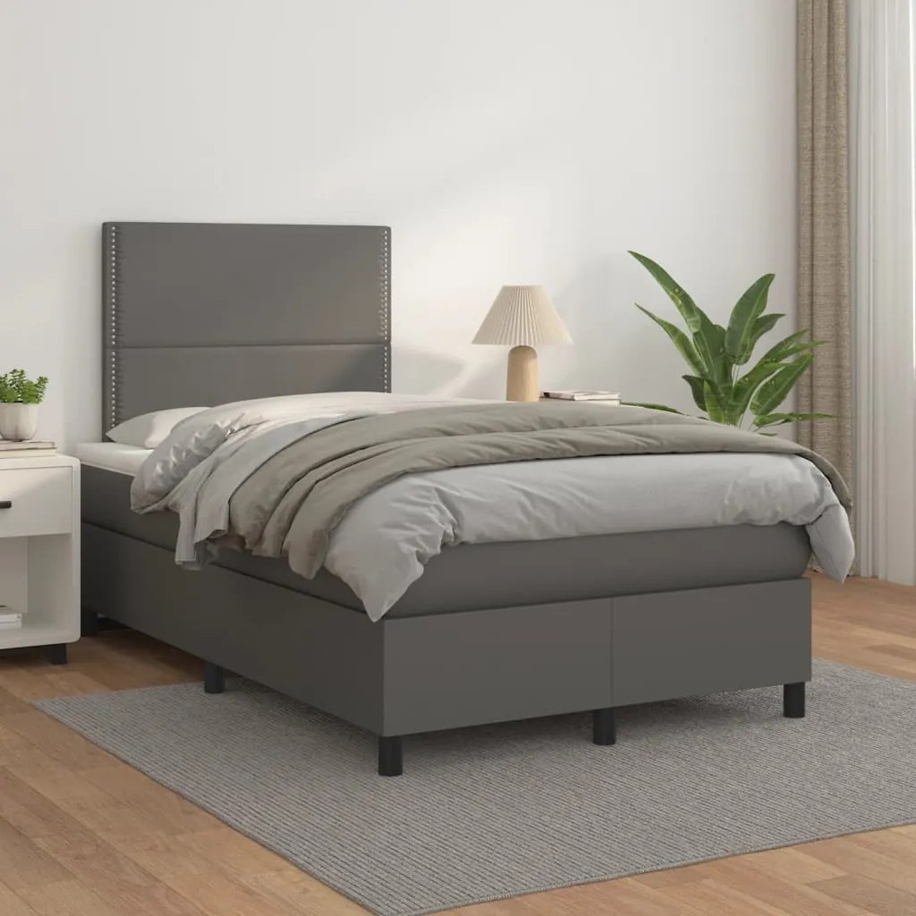 Box spring postel s matrací šedá 120x200 cm umělá kůže