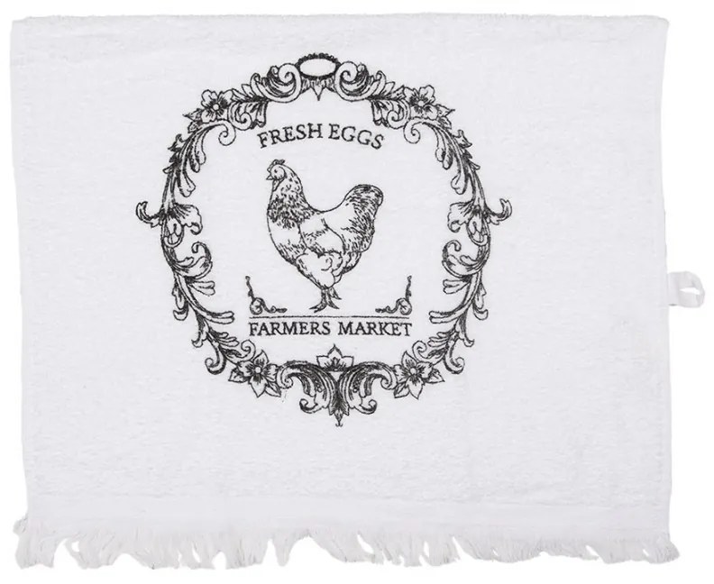 Bílý froté ručník se slepičkou Fresh Eggs - 40*66 cm