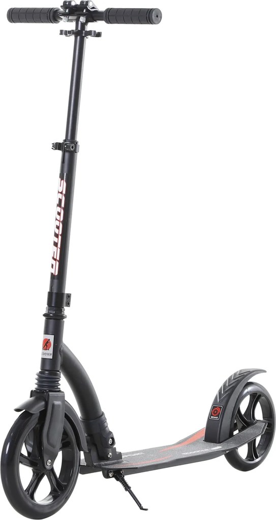 HOMCOM Dětský Scooter, Kick Scooter s Odpružením, Skládací a Výškou Nastavitelný, pro Věkové Skupiny 14+, Hliníkový, Černý, 92,5 x 37,5 x 82-97 cm | A