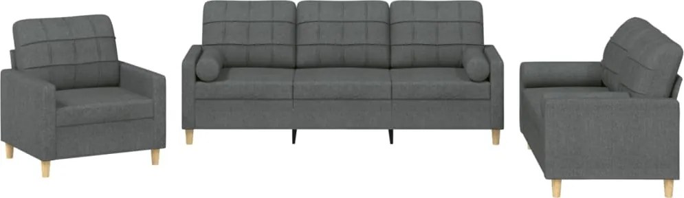 3dílná sedací souprava s polštáři tmavě šedá textil 3201259