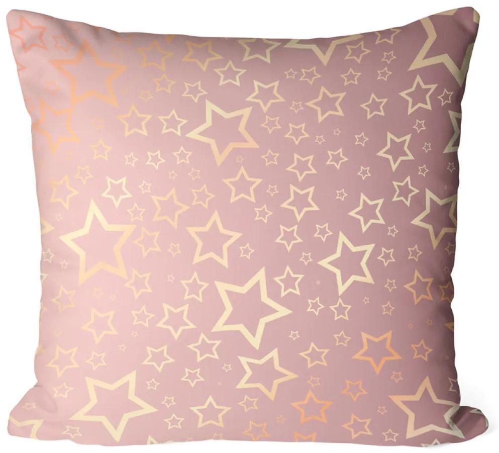Polštář z mikrovlákna Sladké sny - jemný vzor zlatých hvězdiček na růžovém pozadí