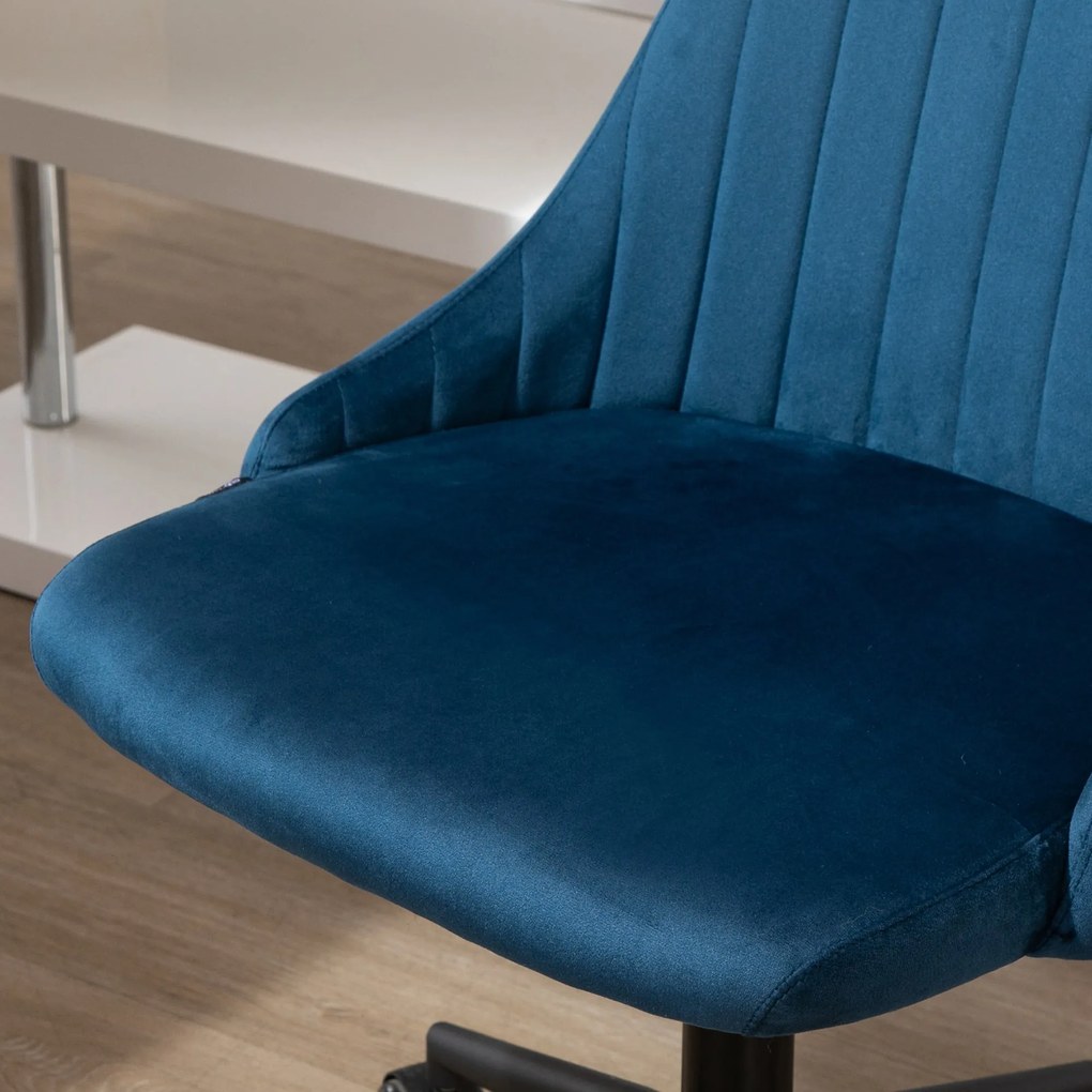 Vinsetto Otočná kancelářská židle Ergonomický design s nastavitelnou výškou 360° otočná pěnová sametová polyesterová modrá 50 x 58 x 77-87 cm
