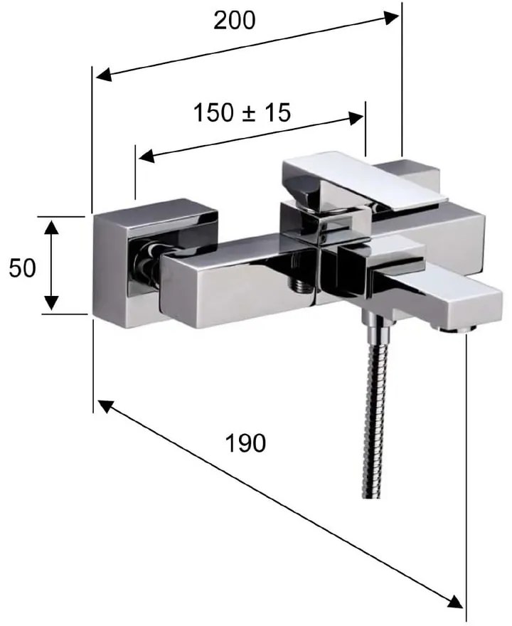 Nástěnná vanová baterie v leskle stříbrné barvě (2 výstupy) Latus – Sapho