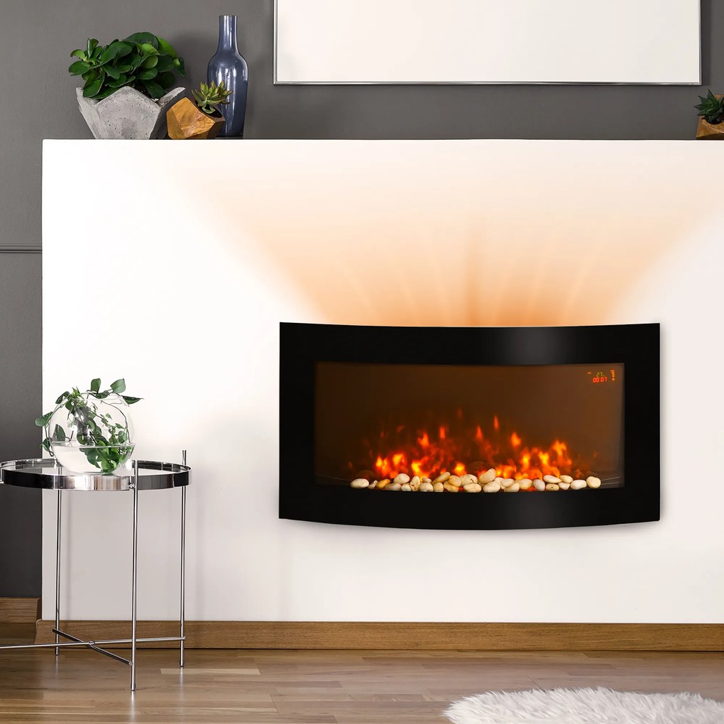 HOMCOM Elektrokamin s topením, nástěnný krb s LED efektem plamene, 10 barev plamene, 900/1800 W, elektrický krb s časovačem, nastavitelný termostat, …