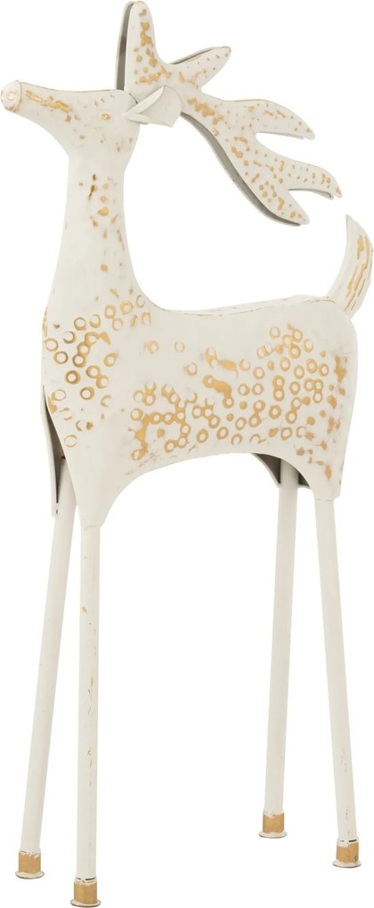Dekorativní kovový sob Reindeer bílý se zlatými detaily – 43*15*87 cm
