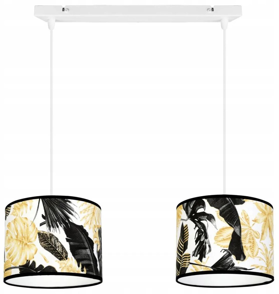 Závěsné svítidlo GOLD FLOWERS, 2x bílé textilní stínítko s květinovým vzorem, (výběr ze 2 barev konstrukce)