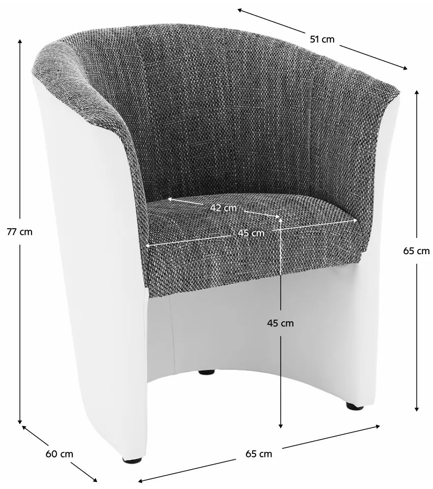 Klubové křeslo TRION - ekokůže, látka, bílá / šedá