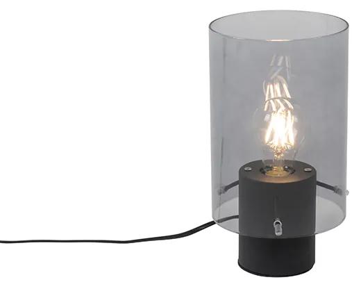 Moderní stolní lampa černá s kouřovým sklem - Vidra