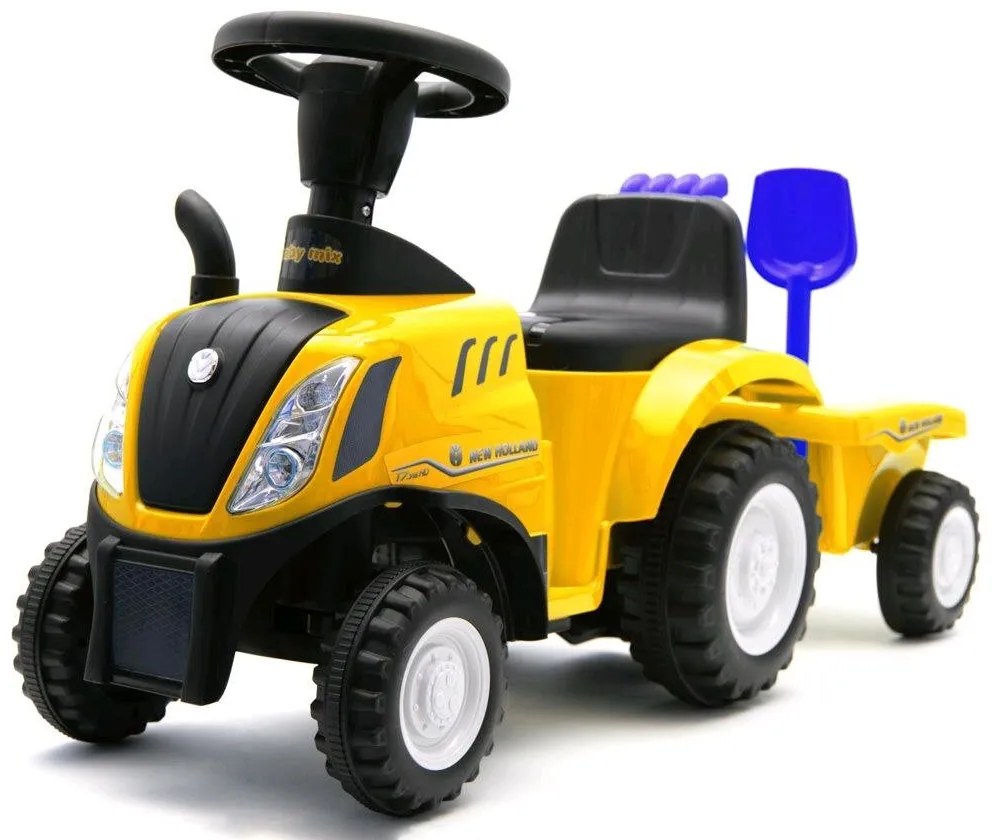 Dětské odrážedlo traktor s vlečkou a nářadím Baby Mix New Holland žlutý Žlutá