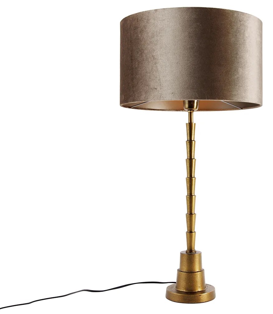 Stolní lampa bronzová se sametovým stínidlem taupe 35 cm - Pisos Biano.cz