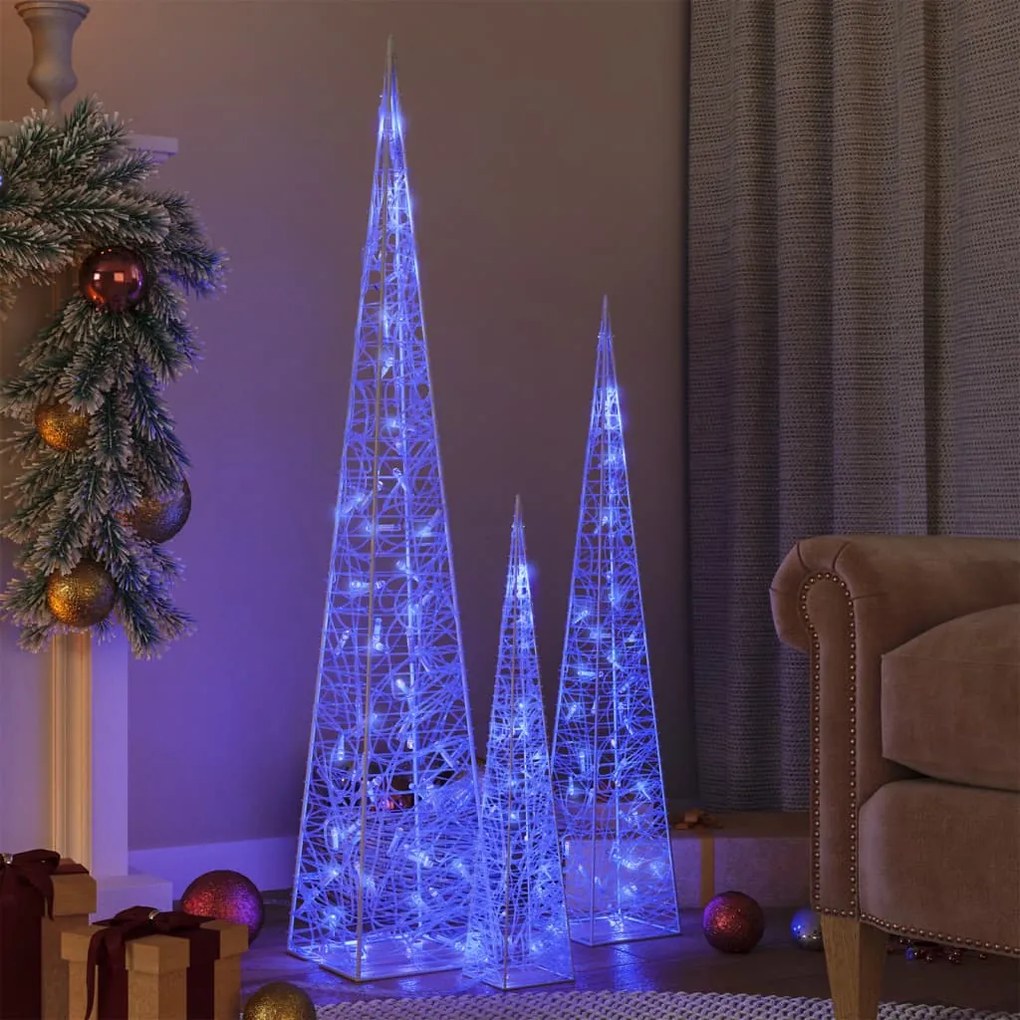 Sada akrylových světelných LED kuželů modrá 60/90/120 cm 328973