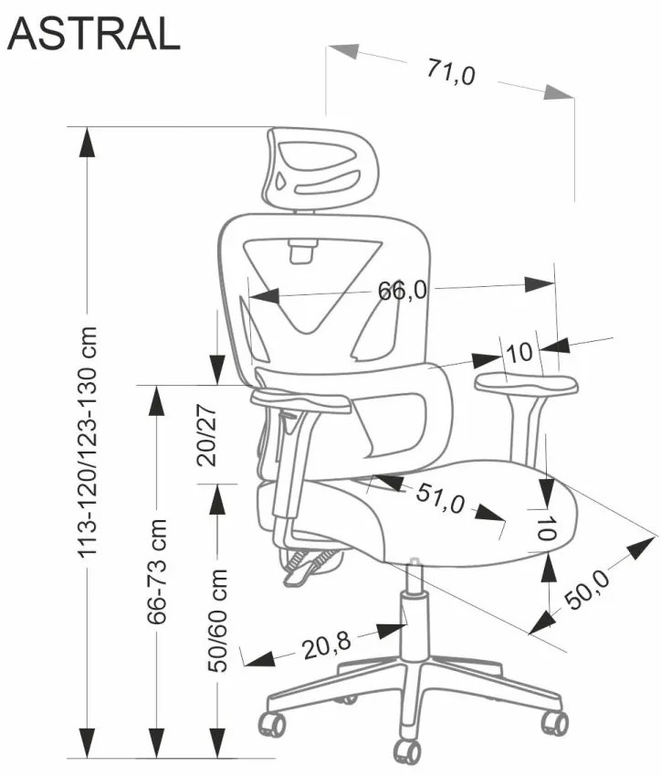 Kancelářská ergonomická židle ASTRAL — síť / látka, černá