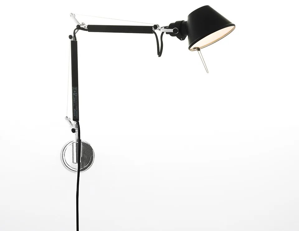 Artemide A010920A+A025150 Tolomeo Micro Parete Halo, designové nástěnné svítidlo s vypínačem, 1x60W E14, černá, max. 74cm