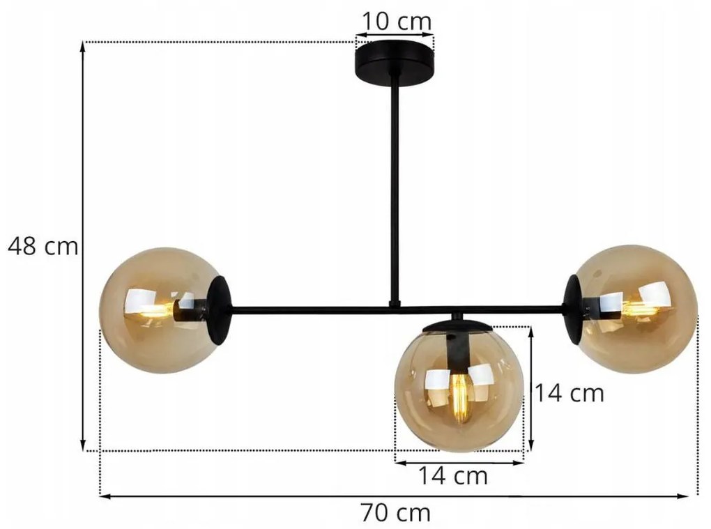 Stropní svítidlo PARIS, 3x medové skleněné stínítko, (výběr ze 4 barev uchycení)