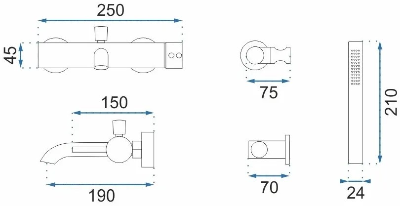 Rea Lungo, nástěnná vanová baterie s ruční sprchovou sadou, zlatá matná, REA-B8010