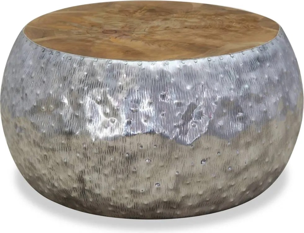 Konferenční stolek, hliník a teak, 60x60x30 cm 244549
