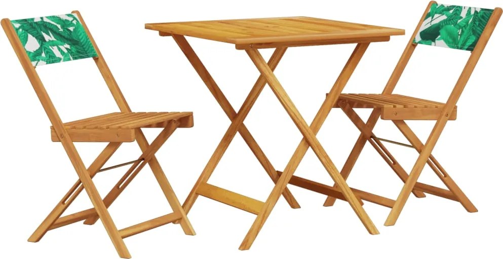 3dílný bistro set vzor listů textil a masivní dřevo 3281872