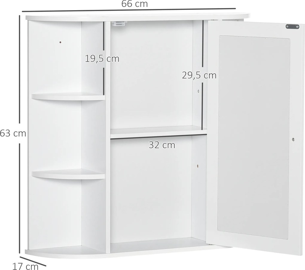 HOMCOM zrcadlová skříňka koupelnová zrcadlová nástěnná skříňka s 8 přihrádkami víceúčelová skříňka bílá 66x17x63cm do koupelny | Aosom.de