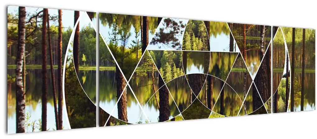 Obraz - Geometrická koláž na pozadí severských lesů (170x50 cm)