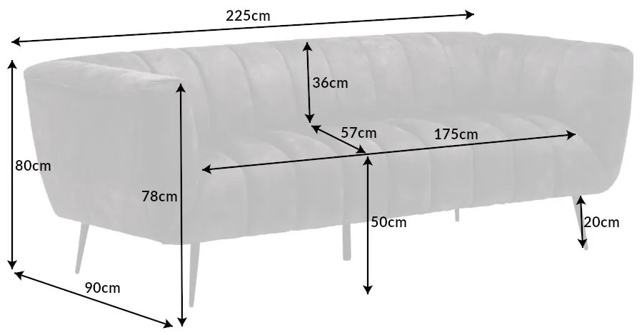 Designová sedačka Nikolai 225 cm šedý samet